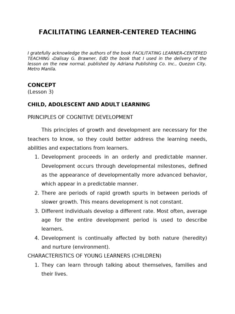Notes 3 Facilitating Learner Centered Teaching | PDF