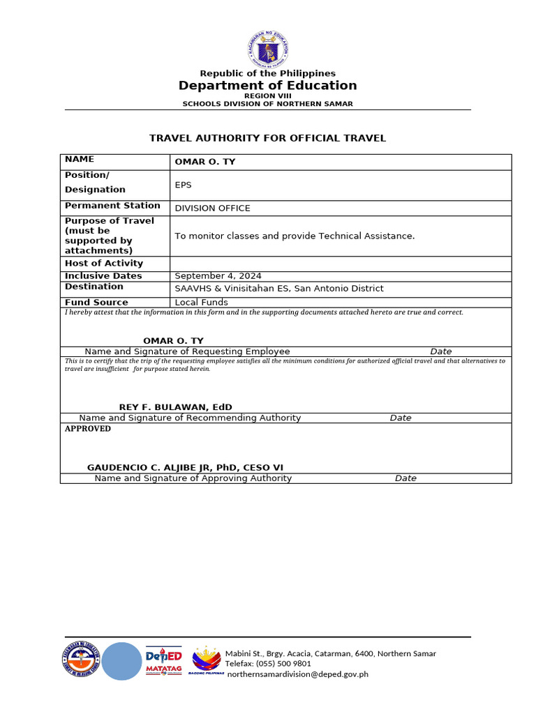 Official Travel Authority for Education | PDF