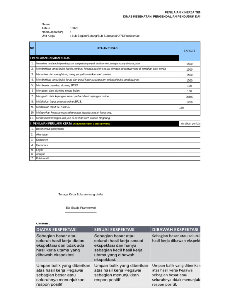 3 - Form Penilaian Kinerja - Non ASN2 Gladis | PDF