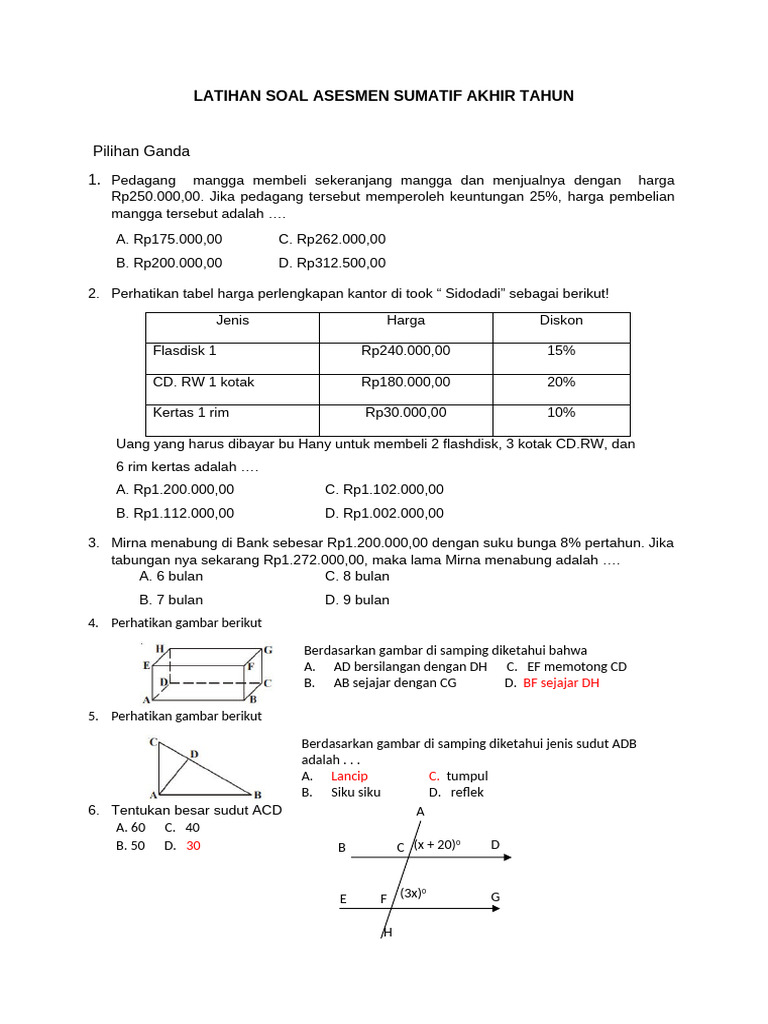 Latihan Soal Asat Kelas 7 2024 | PDF