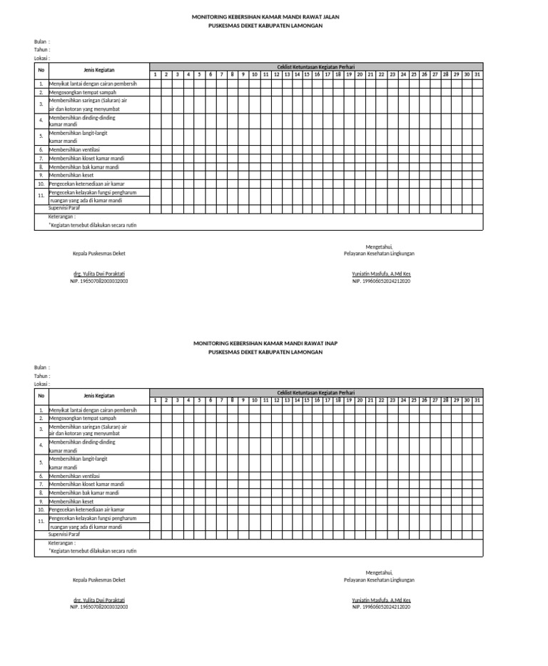 Monitoring Kebersihan Toilet PKM | PDF