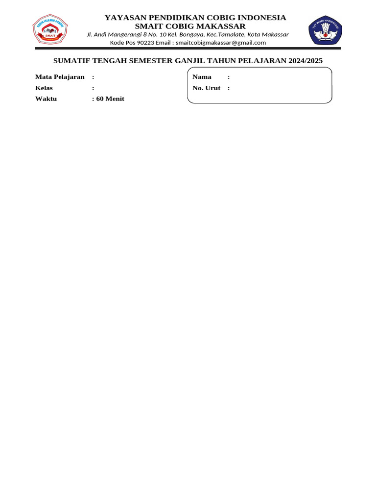 Kop Soal Ujian Smait Cobig Kelas 10 Pdf