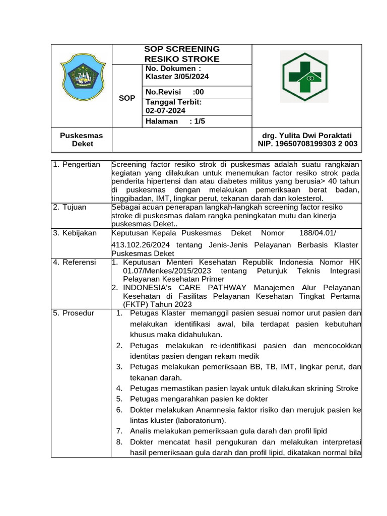 Sop Screening Stroke | PDF