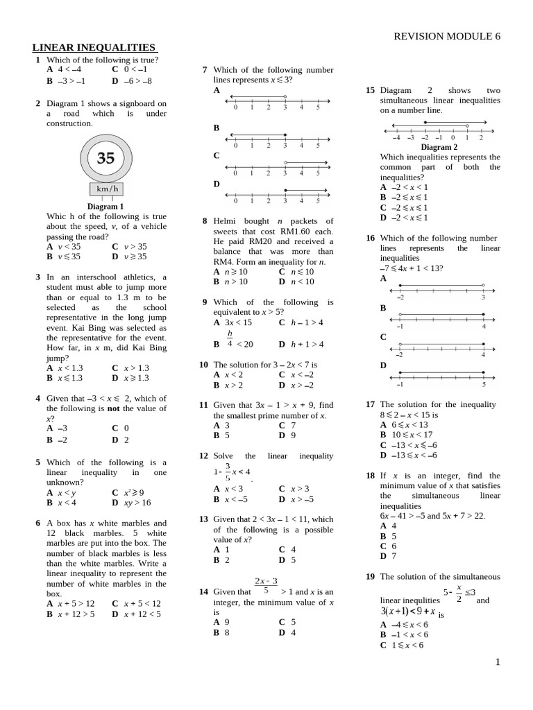 Revision Module 6 Inequalities | PDF