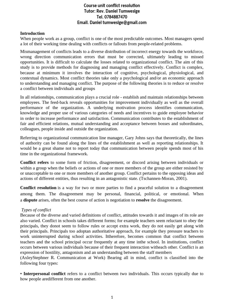 Conflict Resolution Notes | PDF