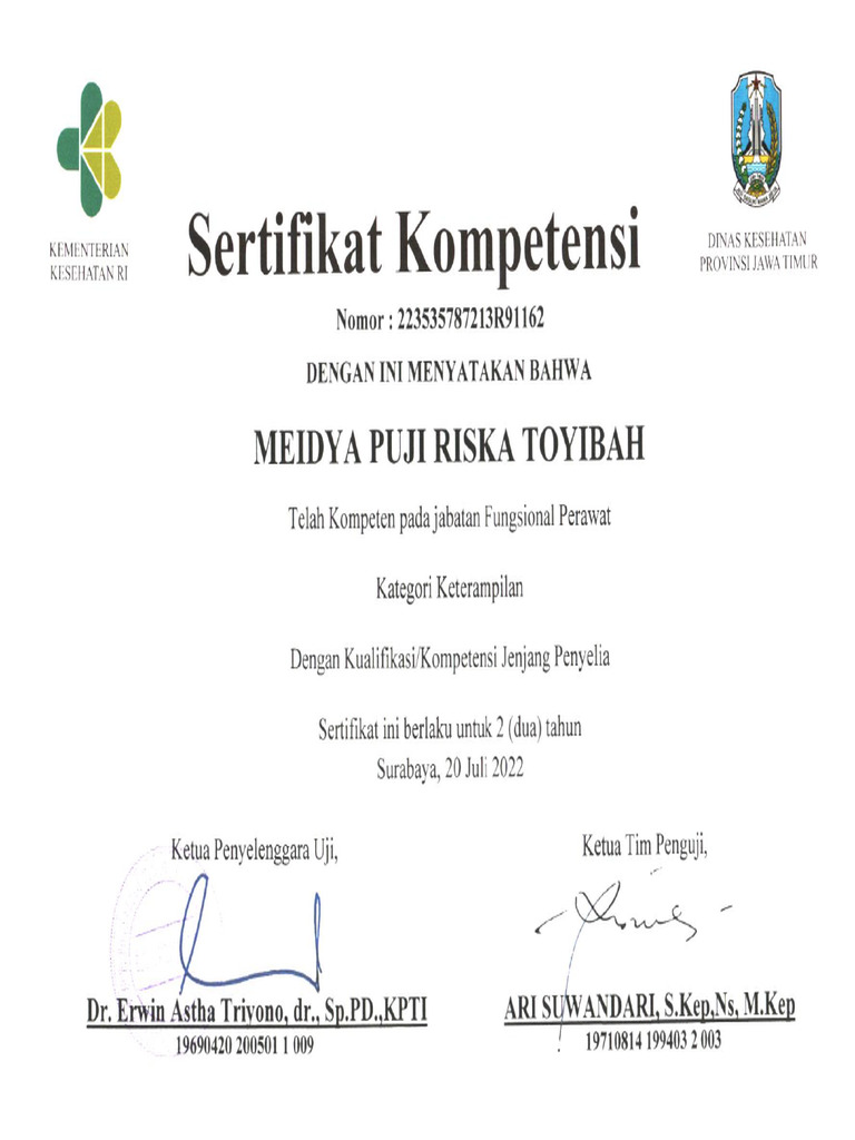 39262-Sertifikat Uji Kompetensi-20221026-325-Serkom 2022 Meidya | PDF