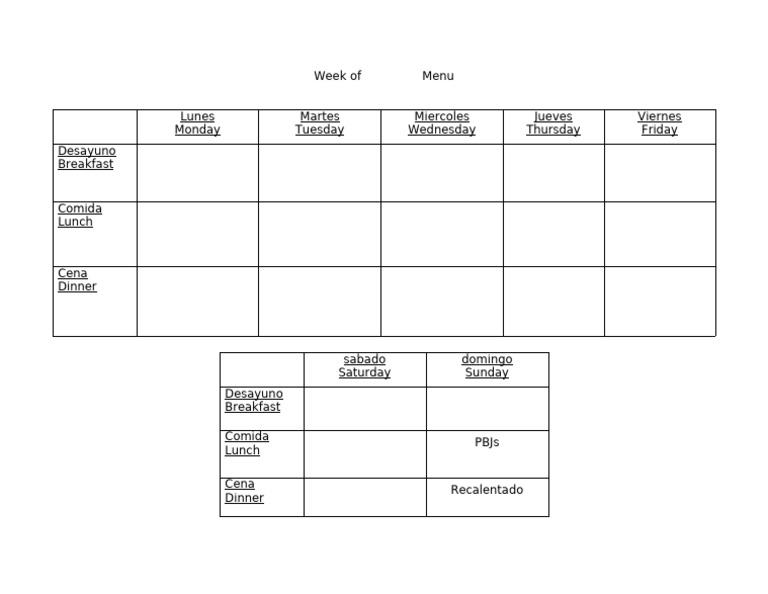 Menu Form Blank | PDF