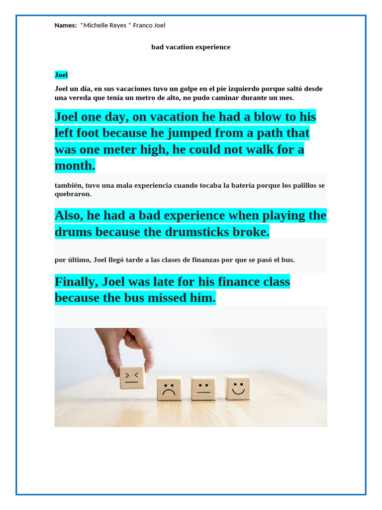 Bad Vacation Experience | PDF