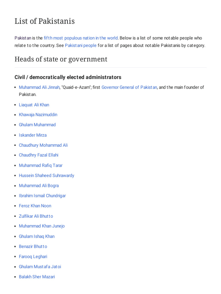 List of Pakistanis - Wikipedia | PDF