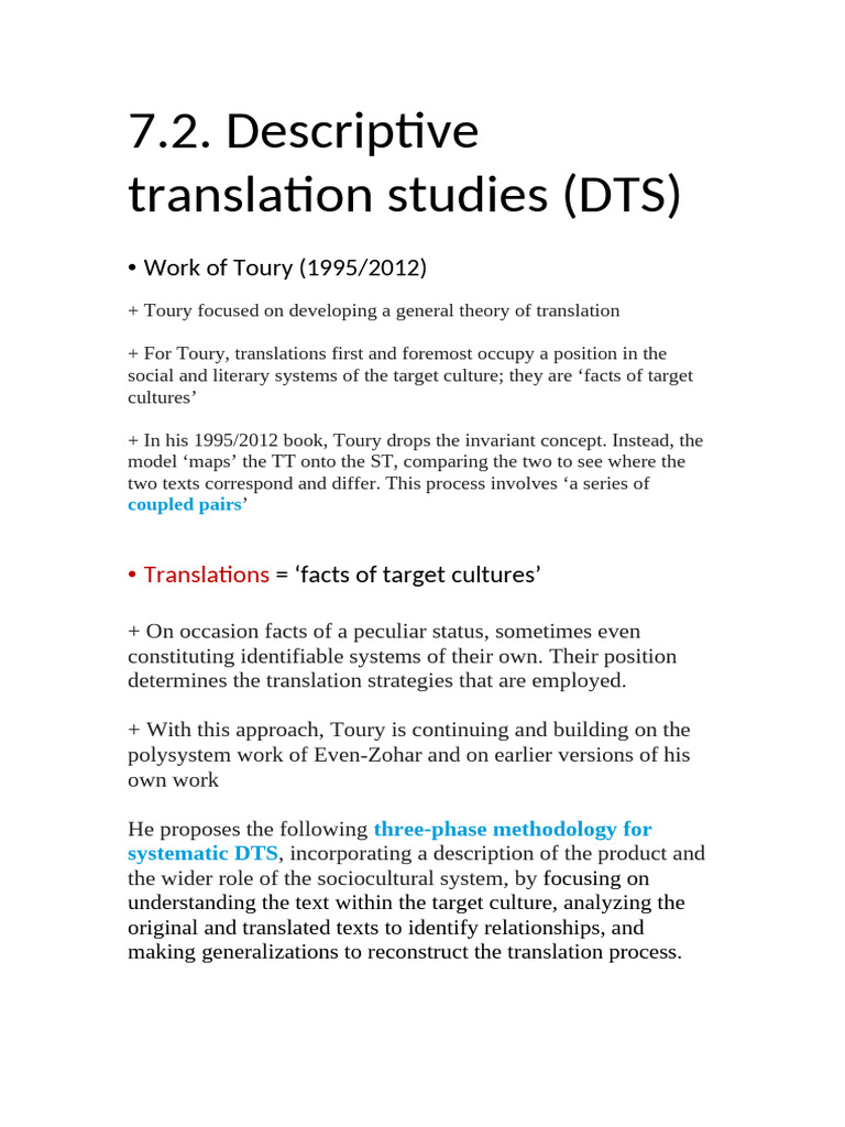 7.2. Descriptive Translation Studies (DTS) : Work of Toury (1995/2012 ...