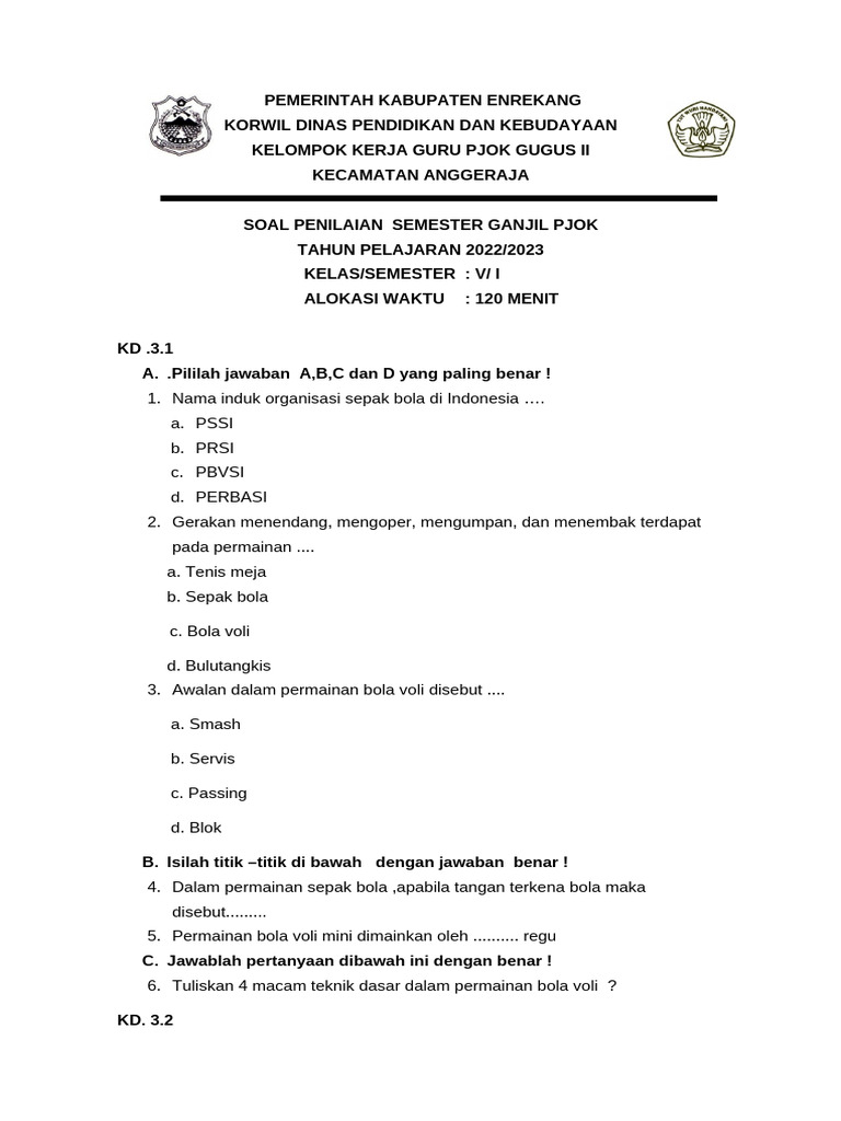 SOAL PJOK KELAS 5 GANJIL | PDF