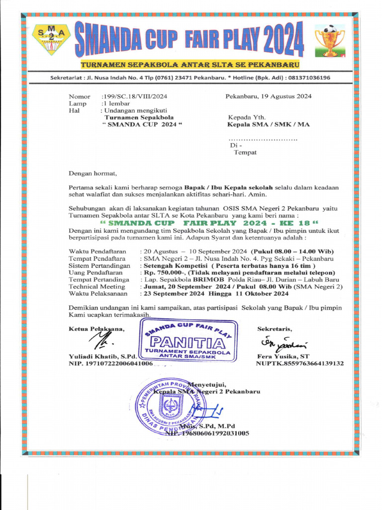 Undangan Turnamen Sepakbola Smanda Cup 2024 | PDF