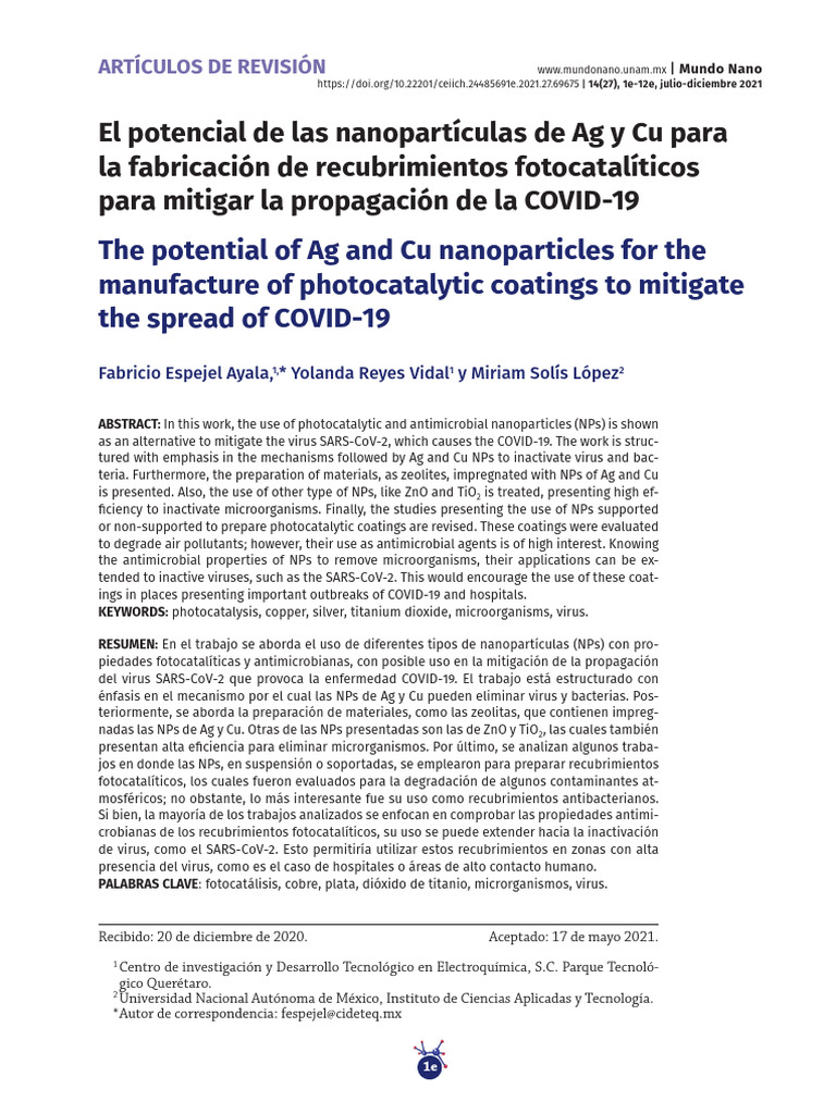 Nanopartículas Cu y Ag contra COVID-19 | PDF | Virus | Ciencia y ...