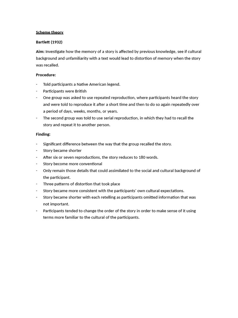 Schema Theory (Bartlett) (1932) | PDF