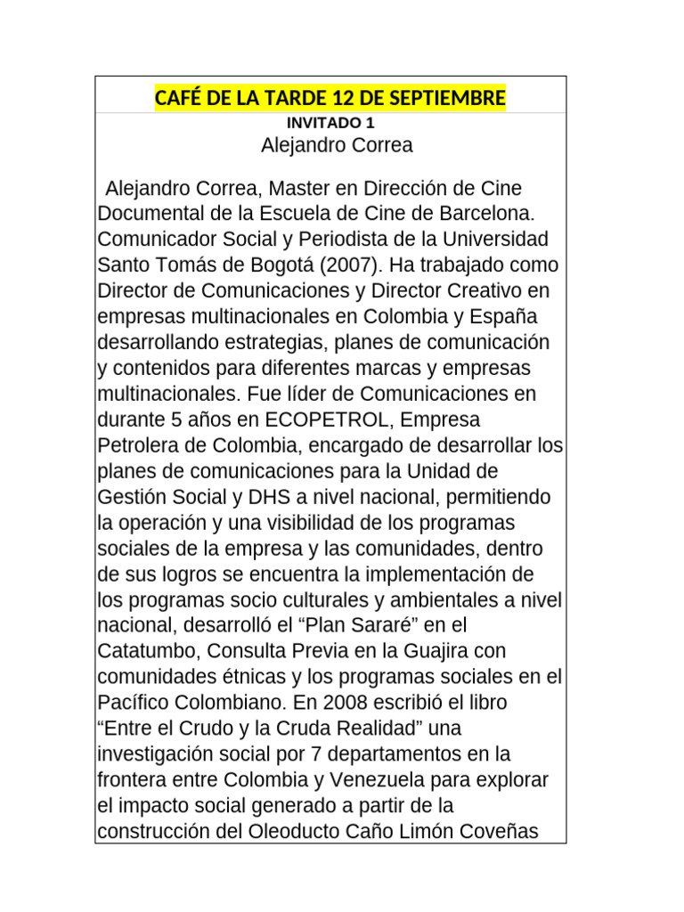 Cafe de La Tarde 6 de SEPTIEMBRE | PDF