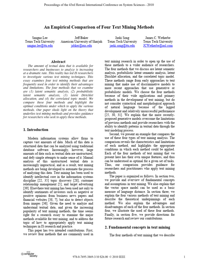An Empirical Comparison of Four Text Mining Methods | PDF
