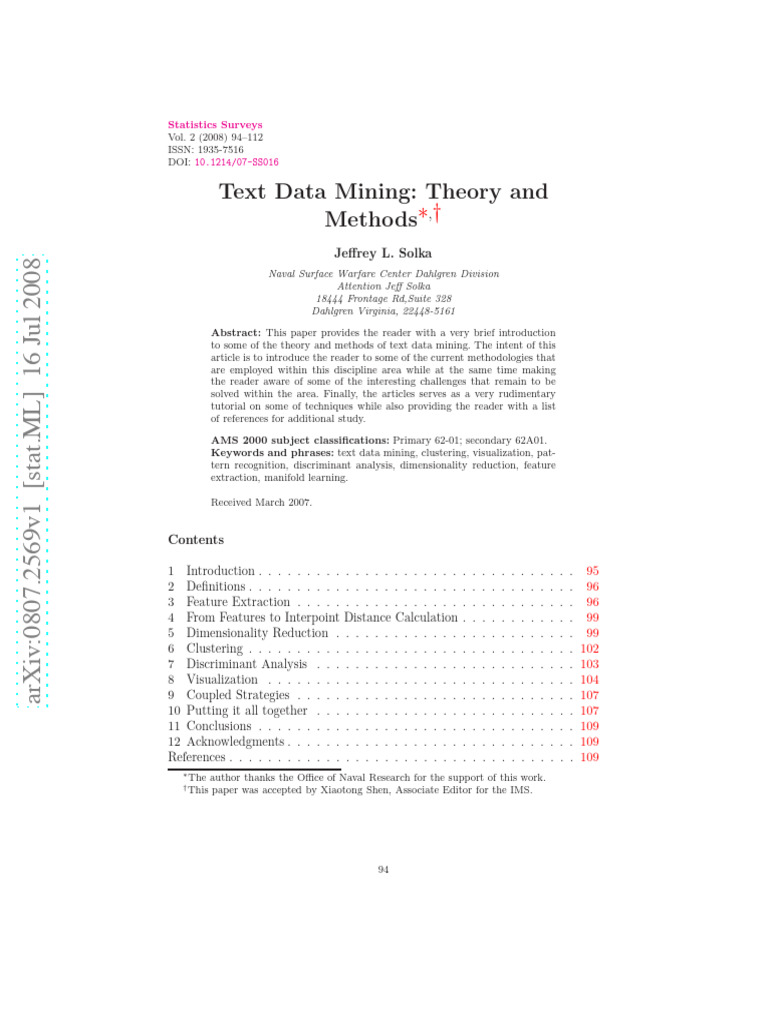 Text Data Mining - Theory and Methods | PDF