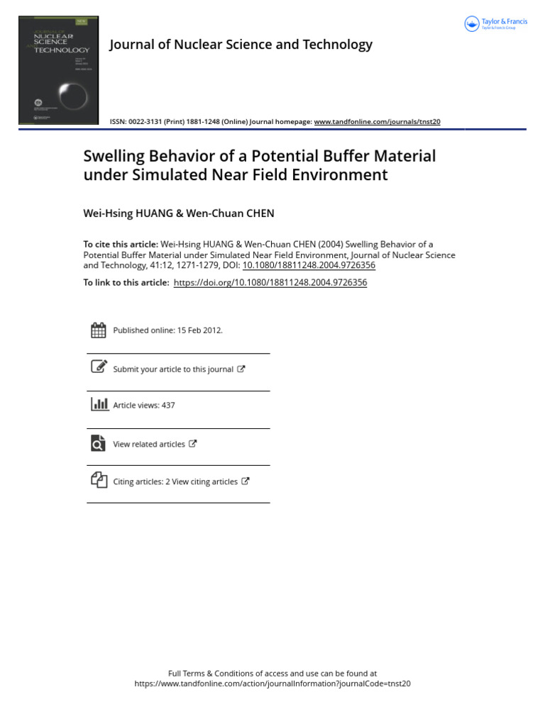 Swelling Behavior of A Potential Buffer Material Under Simulated Near ...