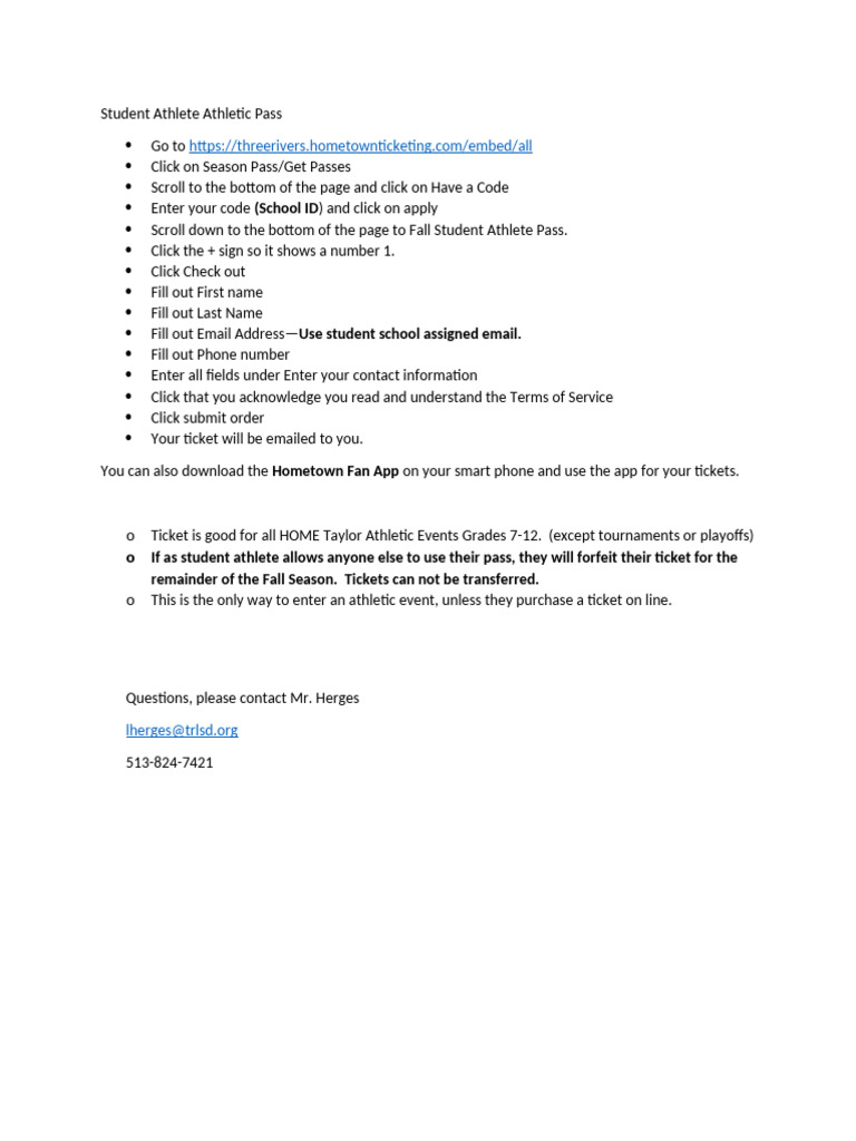 Student Athlete Athletic Pass | PDF