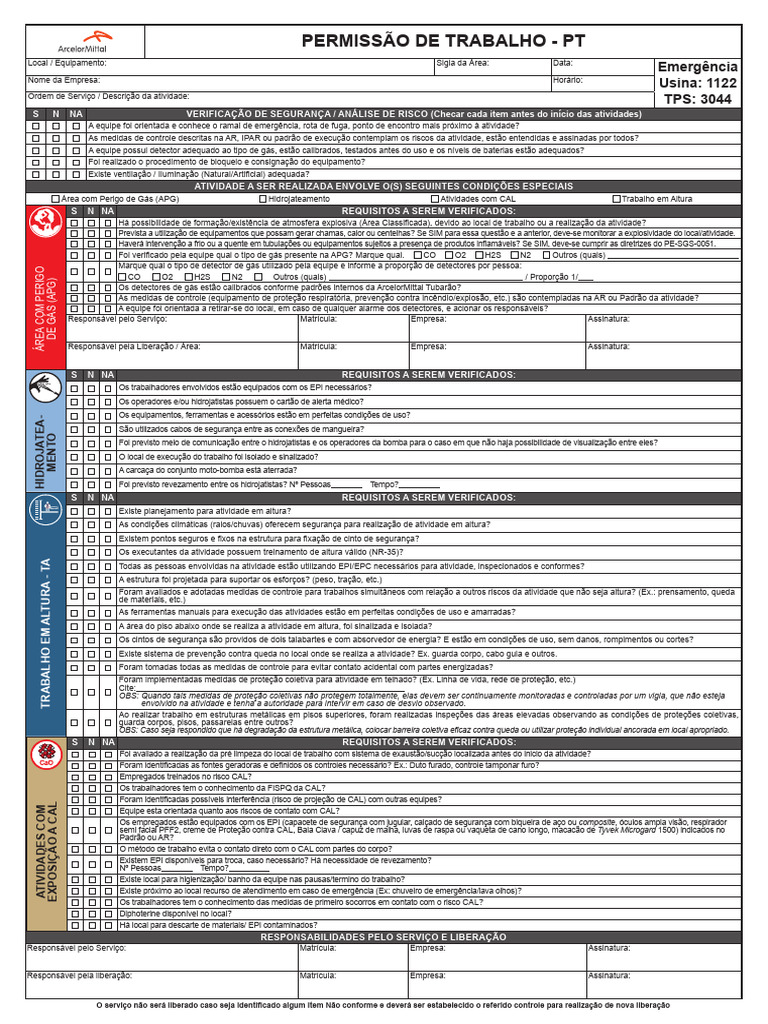 Permissão de Trabalho - PT - PE-SGS-0042 | PDF