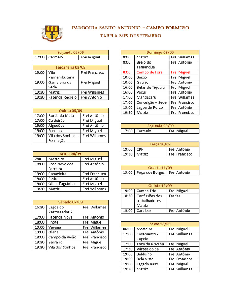 Tabela de Setembro | PDF