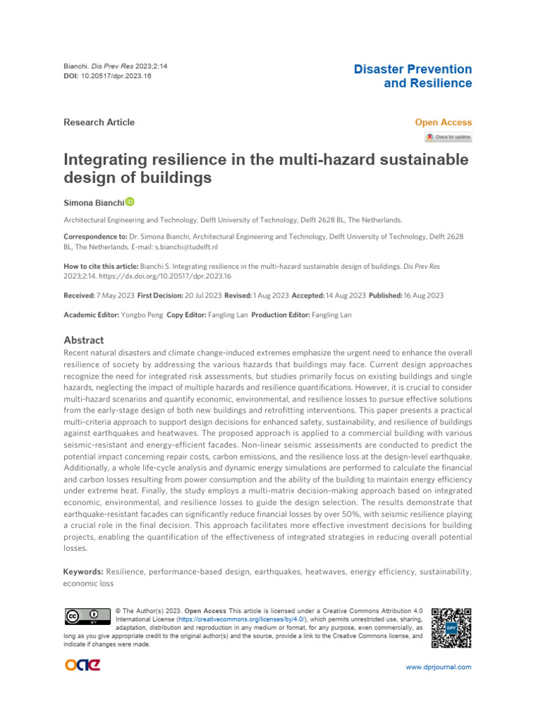 Integrating Resilience in The Multi Hazard Sustainable Design of Buildings | PDF