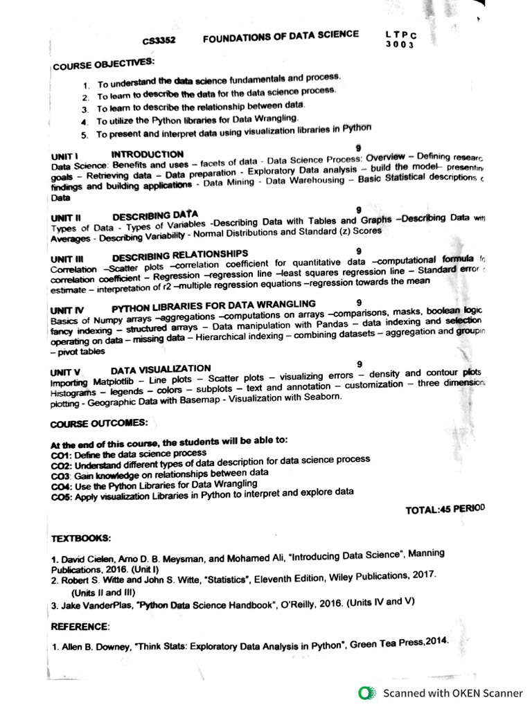 Cs3352 - Data Science - Unit 1 | PDF