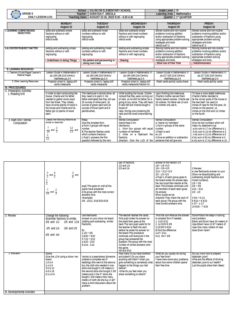 OK Q1 Mathematics 6 Aug.22 26 S.Y. 2022 2023 | PDF