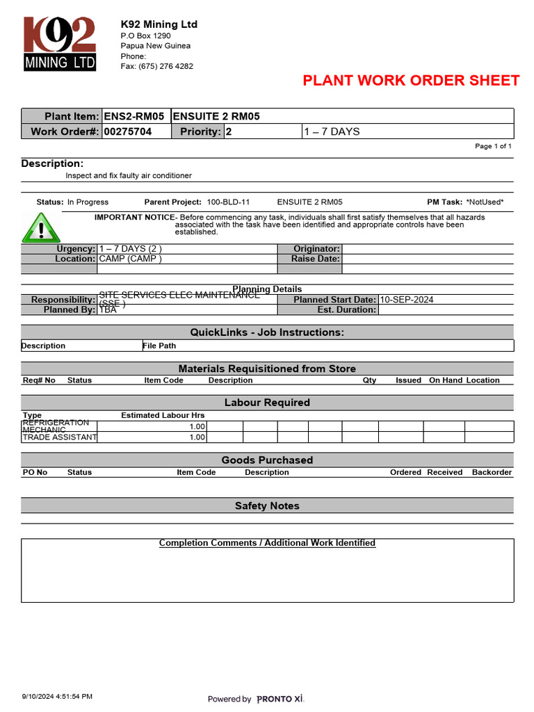 Workorder Sheet-00275704 | PDF