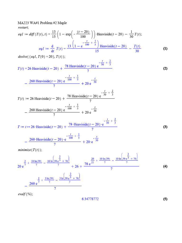 MA223 WA#1 Problem #2 Maple | PDF
