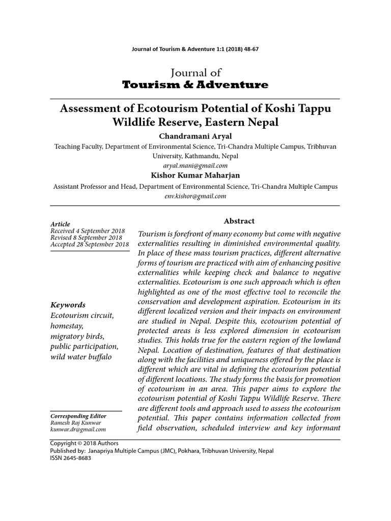 Assessment of Ecotourism Potential of Ko | PDF