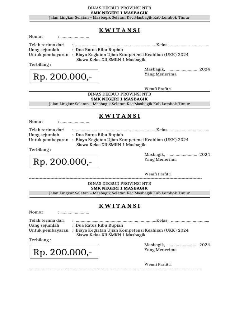 1 Kuitansi Biaya UKK 2024 | PDF
