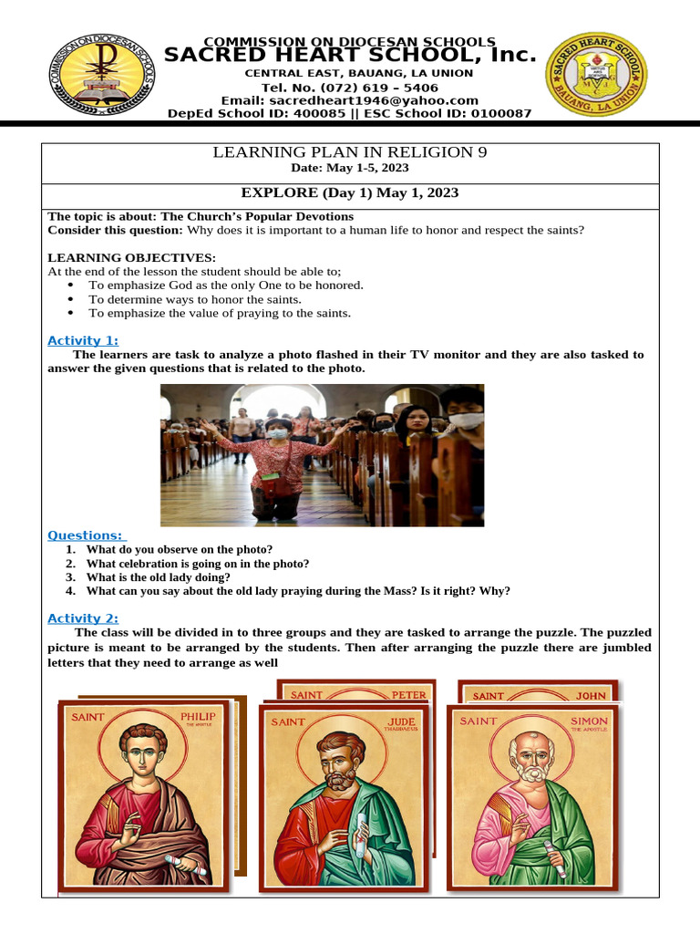 Learning Plan in Religion 9 Ast II | PDF