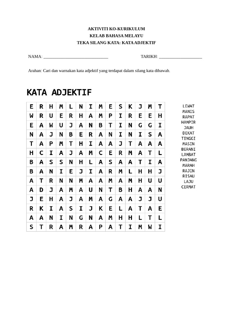 Aktiviti Kelab BM Teka Silang Kata | PDF