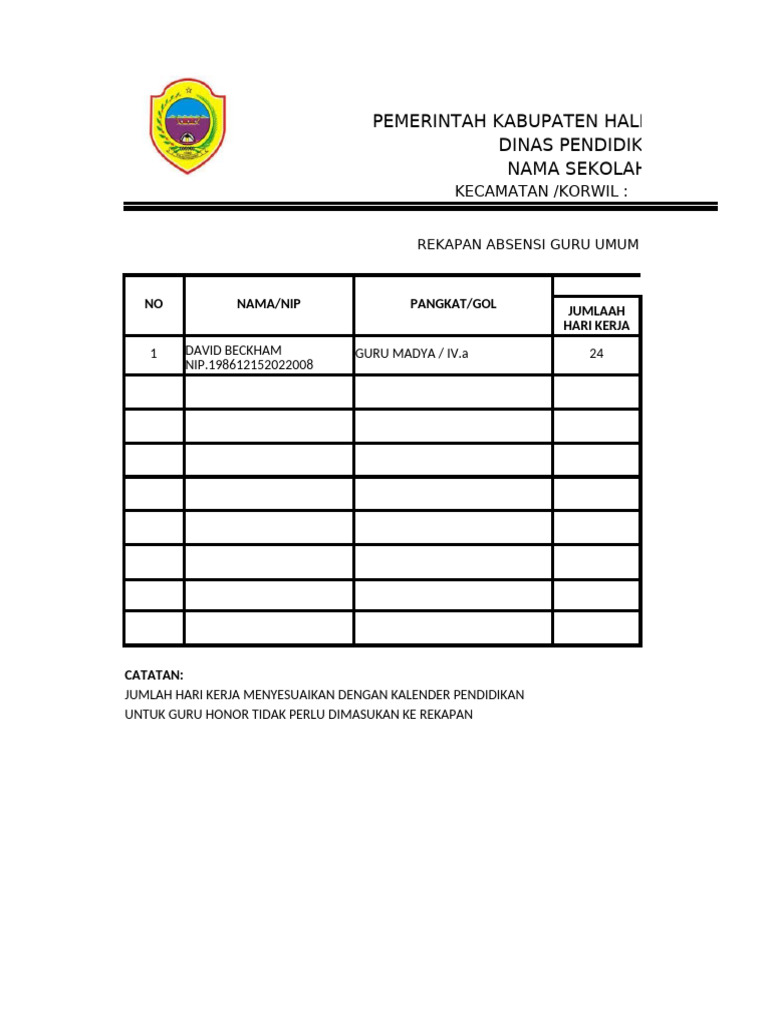 Rekapan Absen Guru | PDF