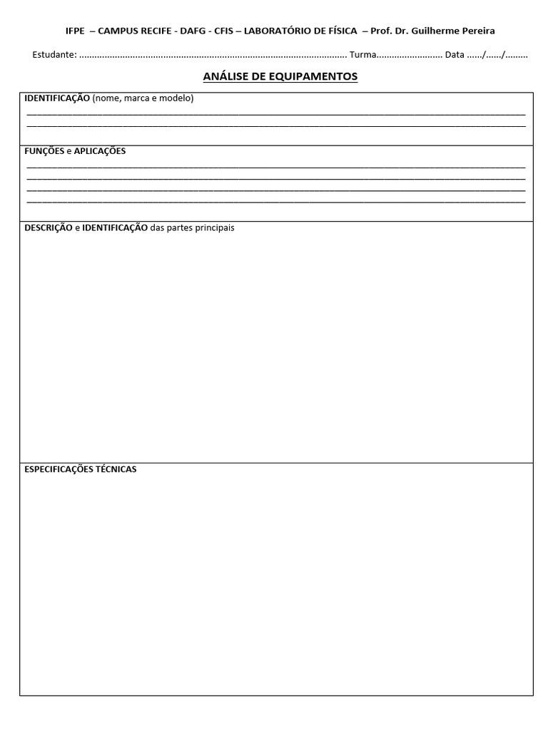 Modelo Análise Equipamentos | PDF