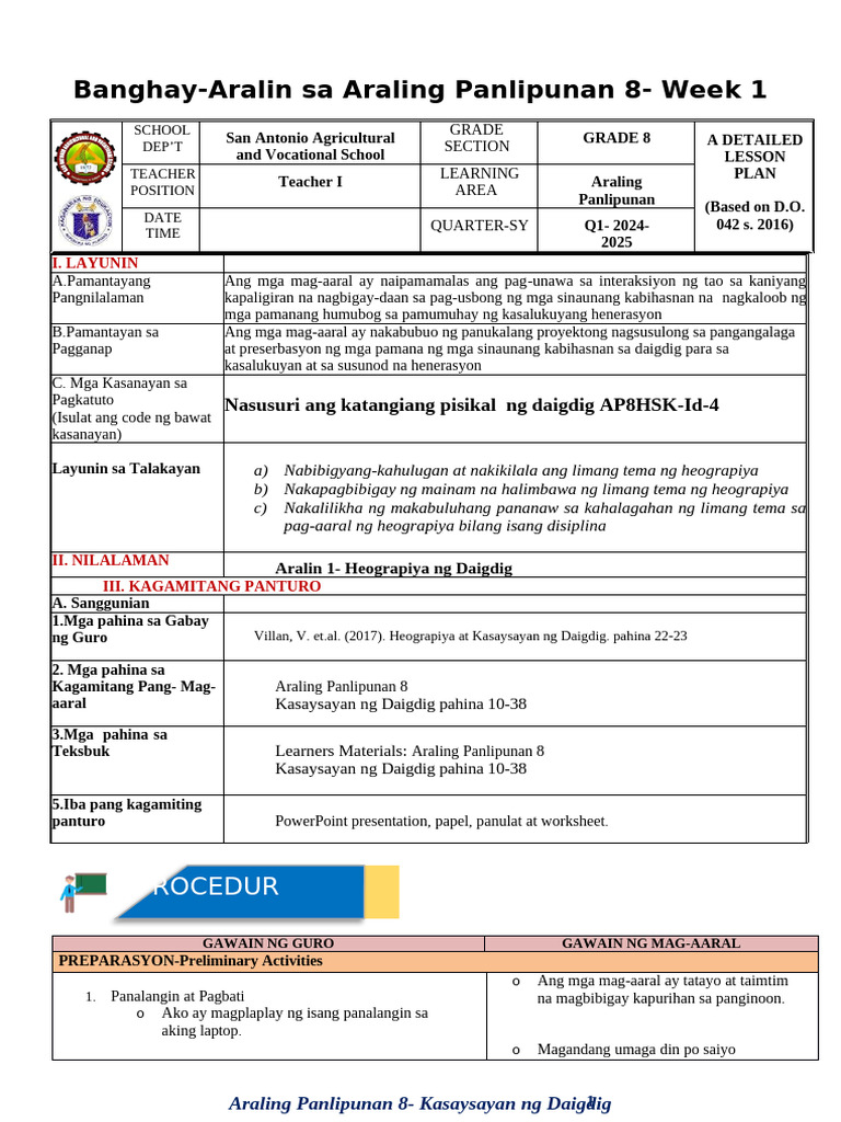 Week 1.DLP Grade 8 AP-unang Markahan Aralin 2.docx Week 1 | PDF