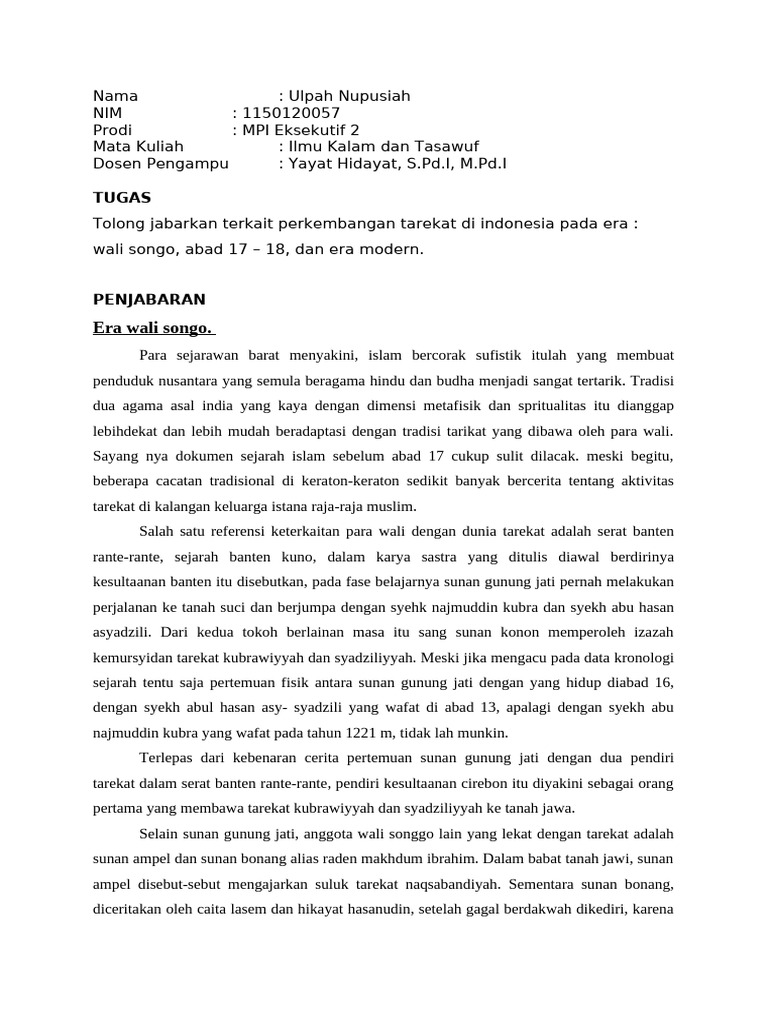 Ulpah Nupusiah - Mpi Eks 2 - Ilmu Kalam Dan Tasawuf | PDF