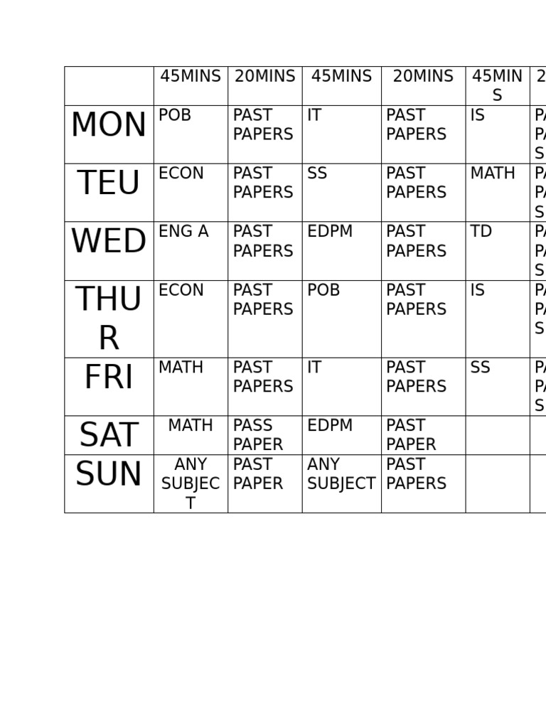 Study Timetable | PDF