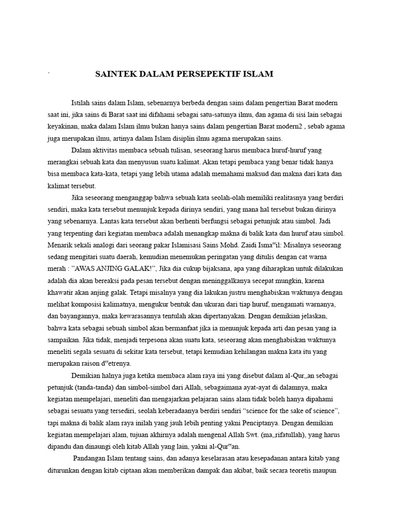 Saintek Dalam Persepektif Islam | PDF