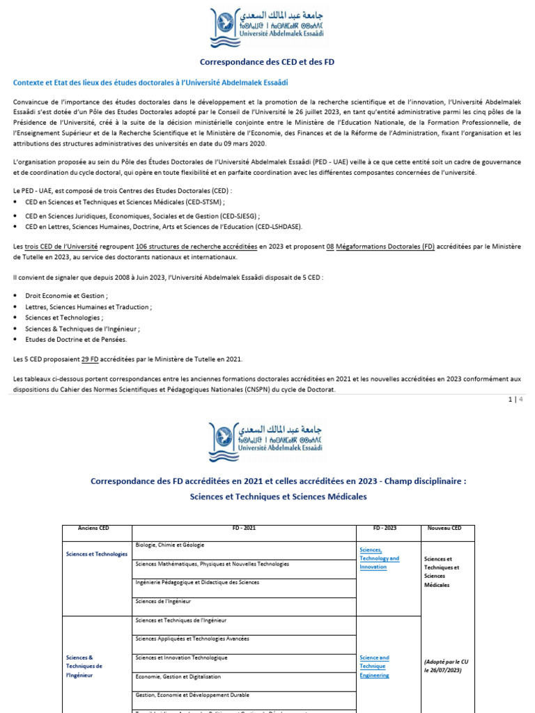 Correspondance Des CED Et Des FD: L'université | PDF