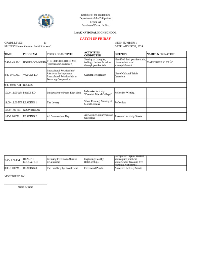 Ict 11 A CATCH-UP-FRIDAY-form-blank | PDF | Psychology | Social Psychology