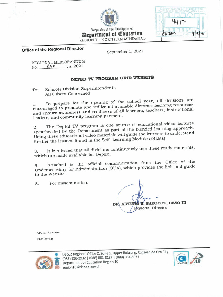 RM - 485 - DepEd TV Program Grid Website | PDF