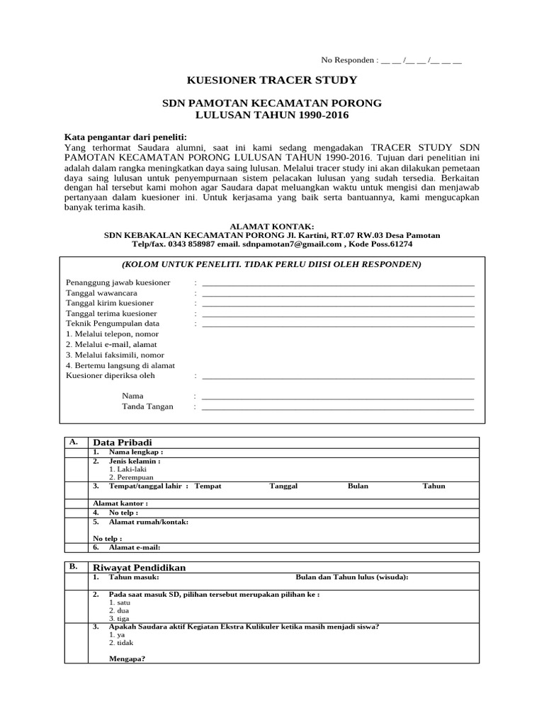 Contoh Kuisioner Tracer Study | PDF