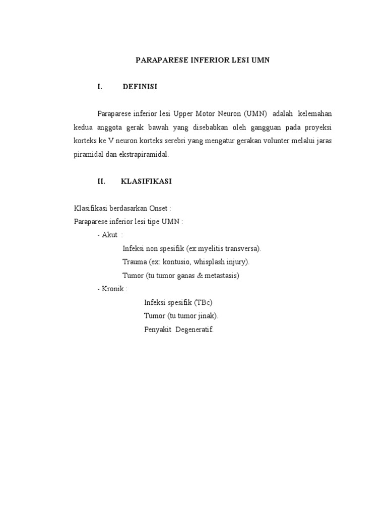 Paraparese Inferior Lesi Tipe Umn | PDF