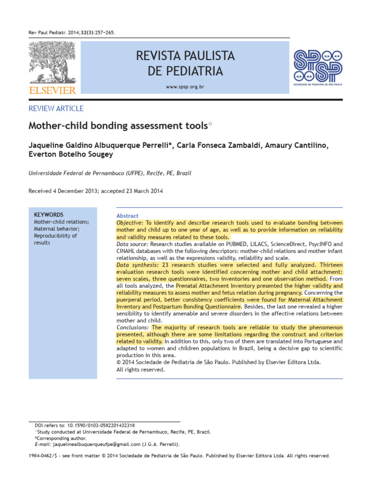 Perrelli 2014, Mother To Infant Attachment Assessment Tools | PDF