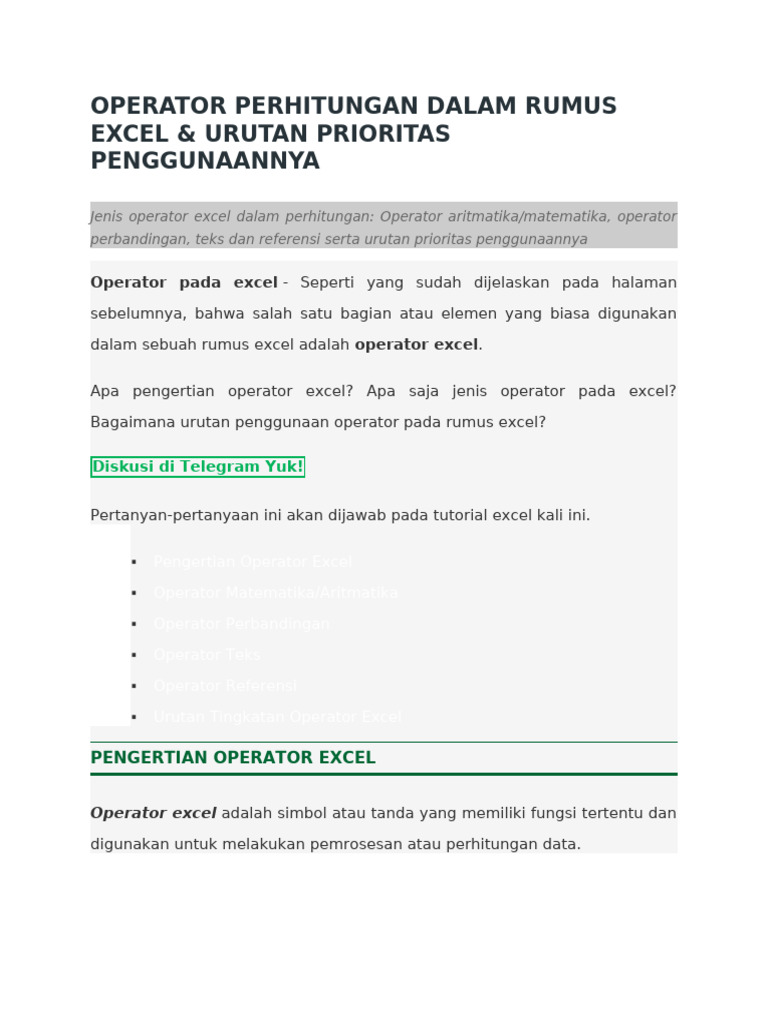 Operator Perhitungan Dalam Rumus Excel & Urutan Prioritas Penggunaannya ...