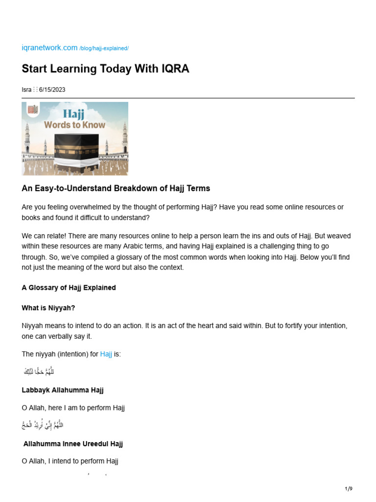 A Glossary of Hajj Explained - IQRA Network | PDF