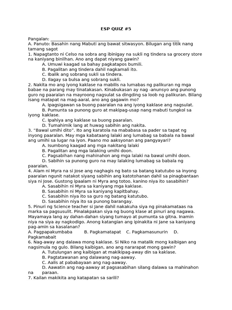 Esp Quiz 5 | PDF