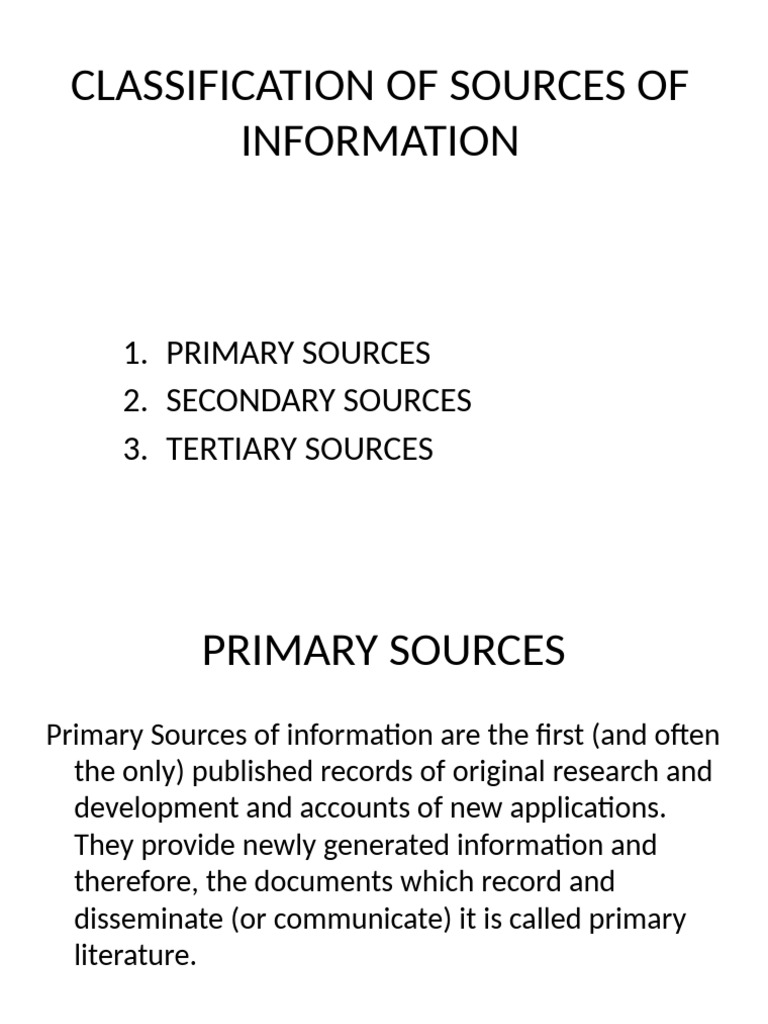 Classification of Sources of Information | PDF